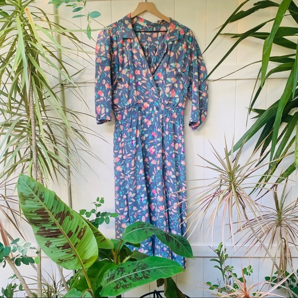 Vintage | Dresses | Vintage Vsco Y2k Floral 8s Midi Blue Dress | Poshmark